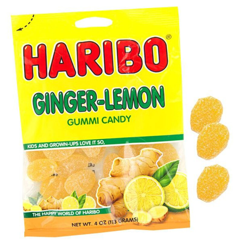 HARIBO GINGER LEMON GUMMI CANDY PEGGABLE BAG 12/5 OZ – USA Concession