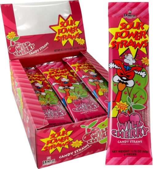 SOUR POWER CANDY STRAWS WILD CHERRY 24/1.75 OZ – UCE Wholesale