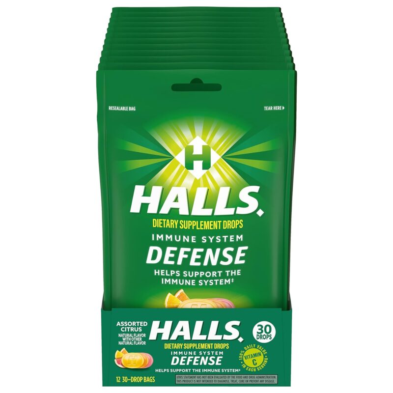 HALLS BAGS DEFENSE VITAMIN C CITRUS 12/30 DROPS – USA Concession