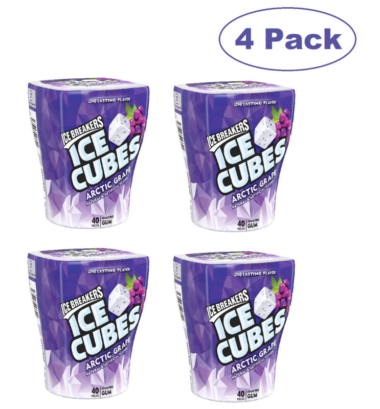 ICE BREAKERS ICE CUBES ARCTIC GRAPE FREE CHEWING GUM BOTTLES 4/40 ...