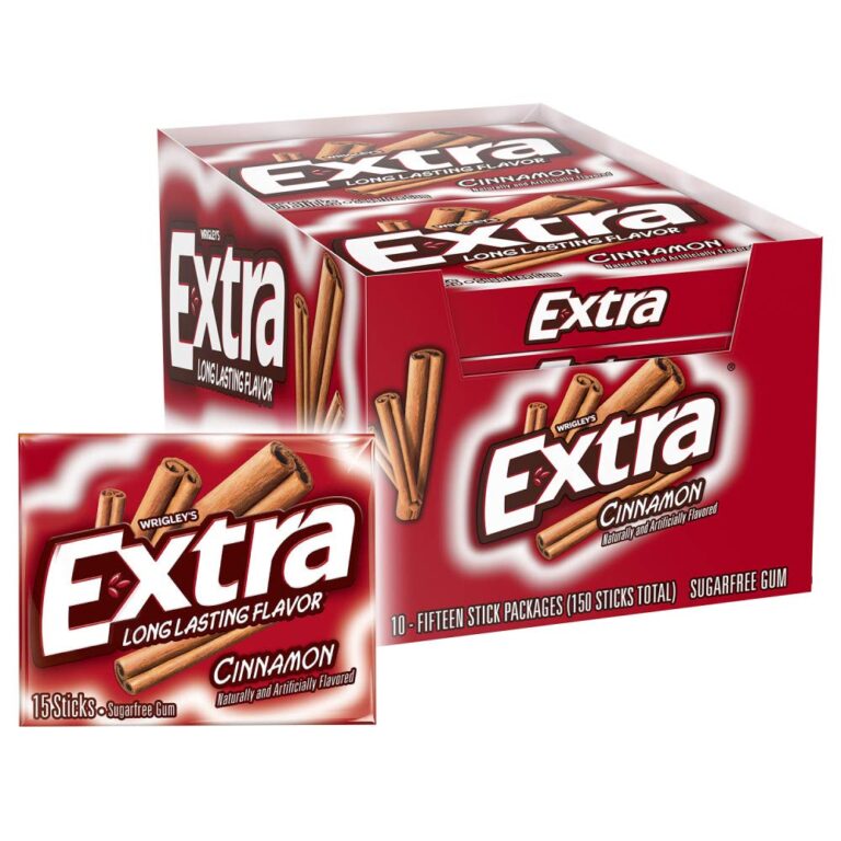 EXTRA GUM CINNAMON LONG LASTING CHEWING GUM 10/15 STICKS – USA Concession