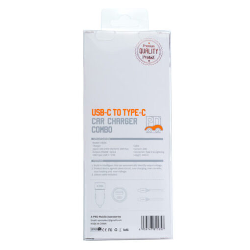 X-PRO USC5C QUICK PD CAR CHARGER WITH USB-C TO USB-C BLACK CABLE 1 PCS ...