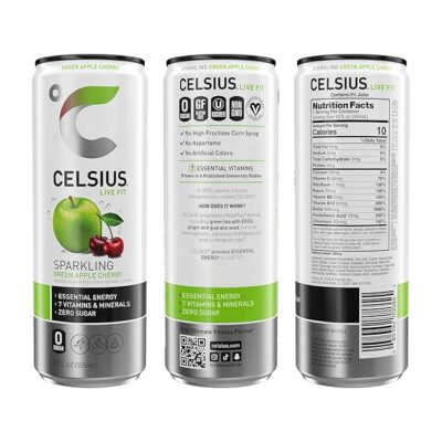 CELSIUS SPARKLING GREEN APPLE CHERRY FUNCTIONAL ESSENTIAL ENERGY DRINK ...